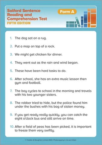 SSRCT Reading Cards A, B and C Fifth Edition (Salford Sentence Reading ...